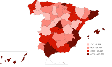 Figura 5 Infracciones penales por provincia en el año 2019 (Fuente: INE)